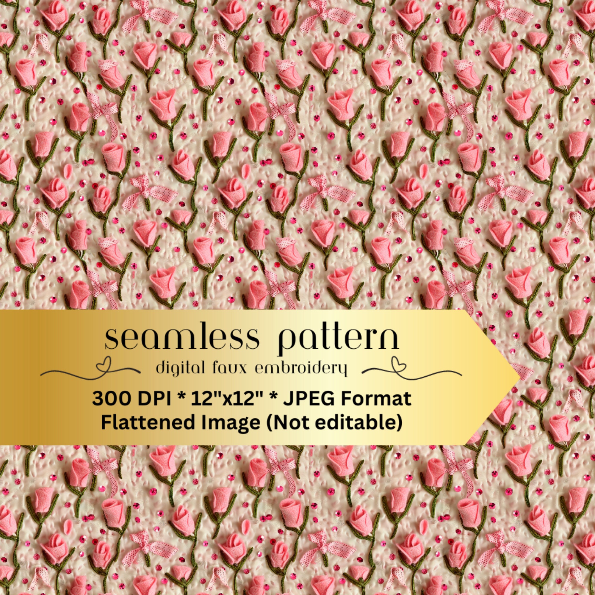 Pink Roses Faux Embroidery, Pink Roses Repeating Pattern Fabric ...