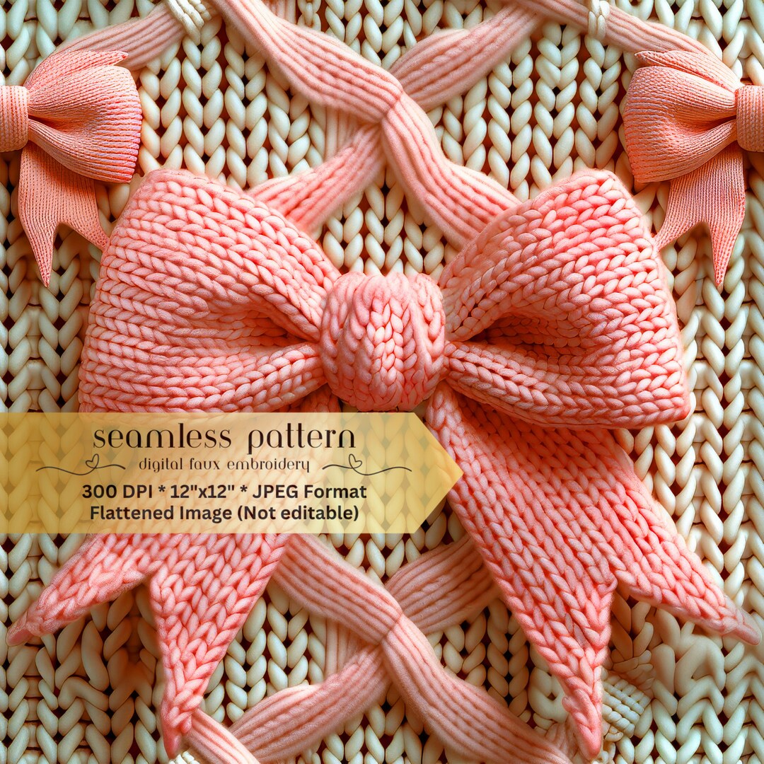 Pink Bow Faux Embroidery, Pink Bow Seamless Pattern, Pink Bow Repeating ...