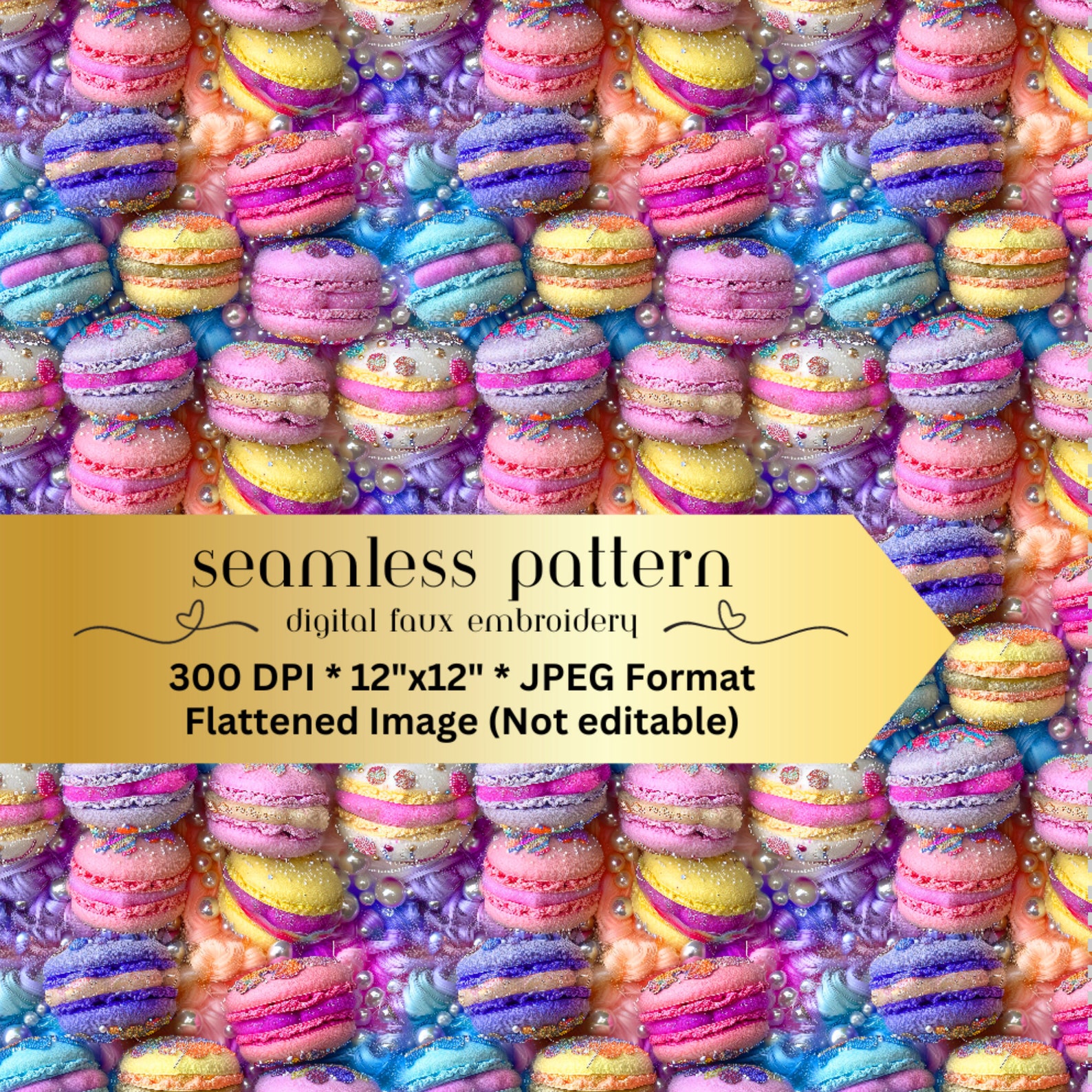 Macarons Seamless Pattern, Macarons Faux Embroidery, Macarons Repeating ...
