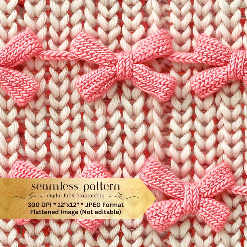 Pink Bows Faux Embroidery, Knitted Pink Bows Repeating Pattern, Pink ...