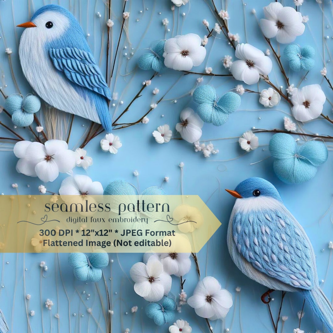 Bluebirds Seamless Pattern, 3D Seamless Pattern, Spring Pattern, Spring ...