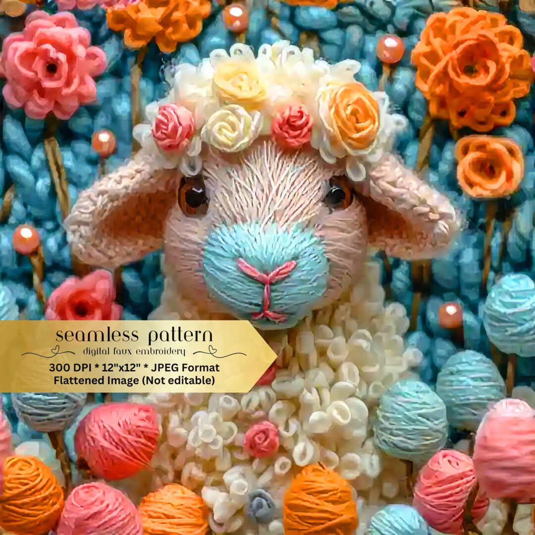 Easter Sheep Seamless Pattern Faux Embroidery, Sheep Repeating Pattern ...