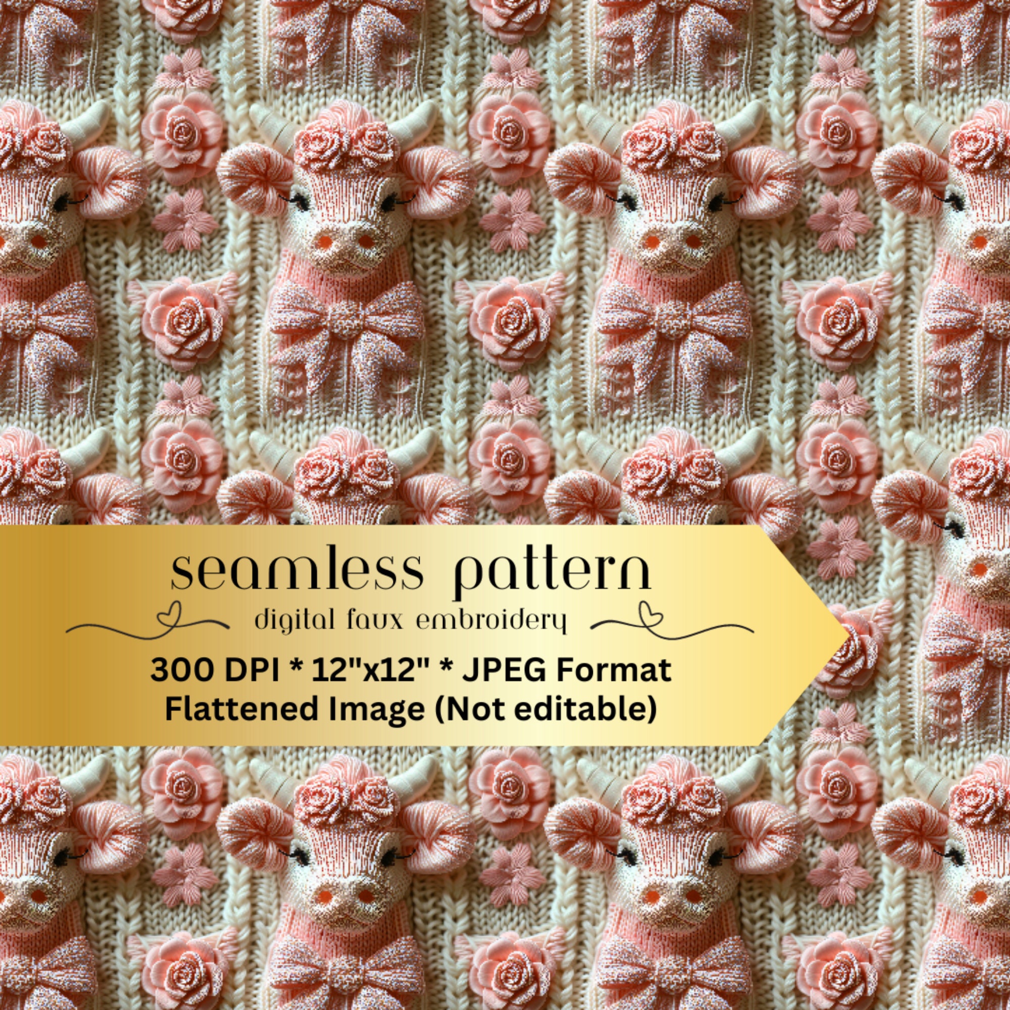 Pink Highland Cow Seamless Pattern, Highland Cow Repeating Pattern for ...