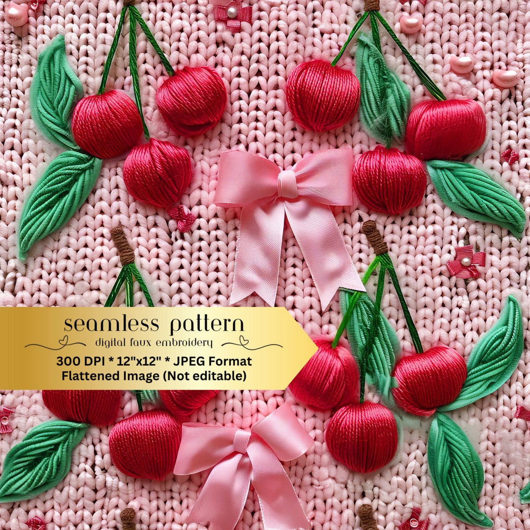 Pink Cherries Seamless Pattern, Pink Cherry and Pink Bow Faux ...