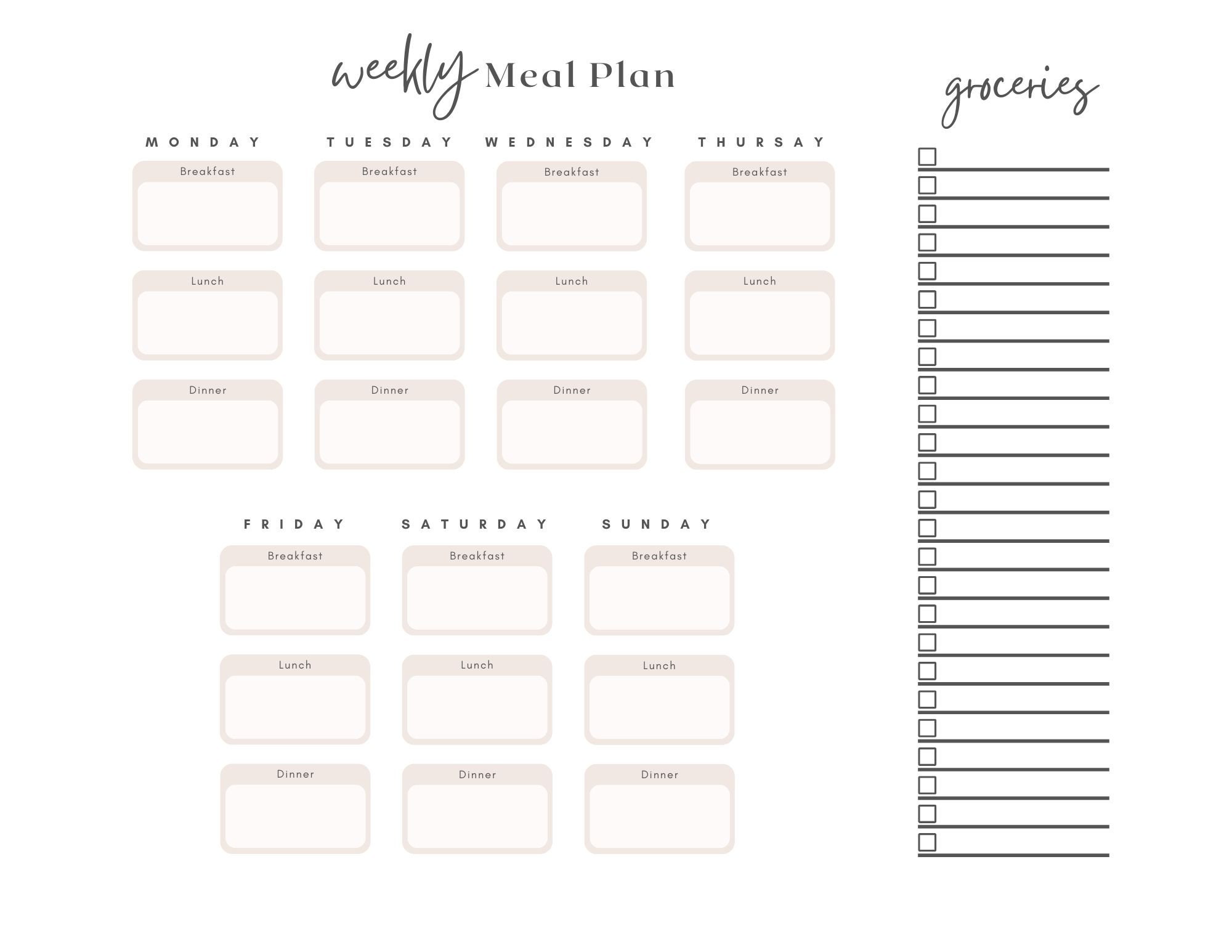 Printable Weekly Meal Planner With Grocery List - Etsy