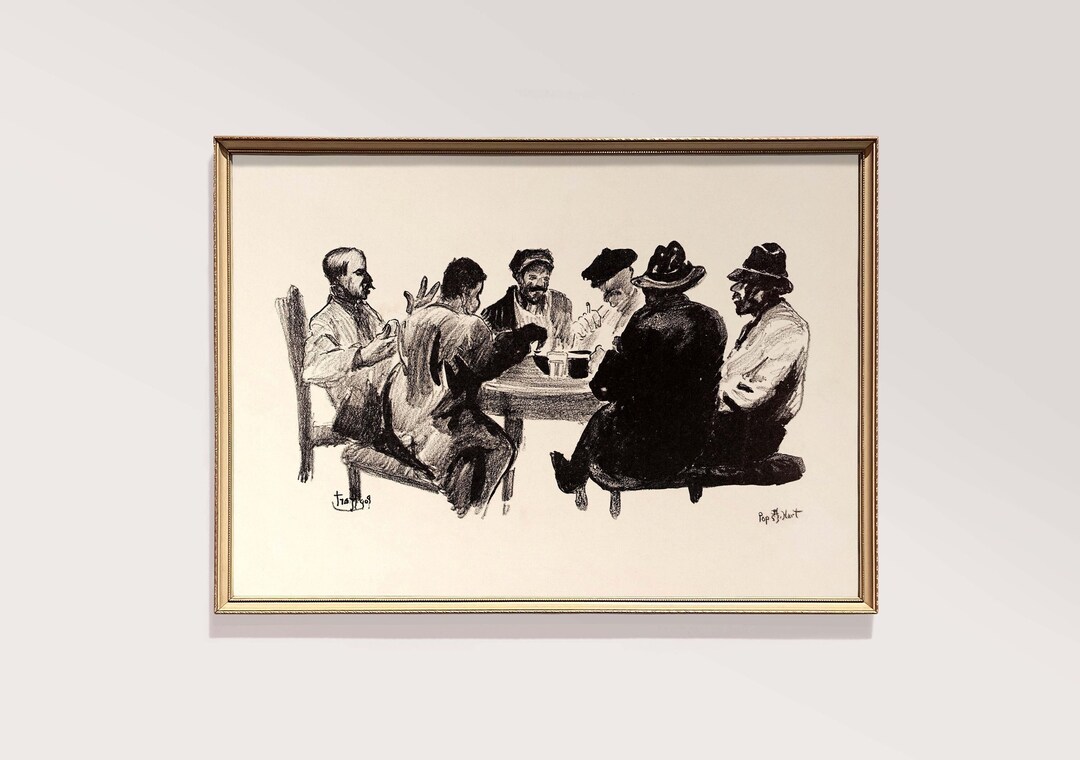Drinks With Friends Art Printable Break Room Art Lunch Men Gather at ...