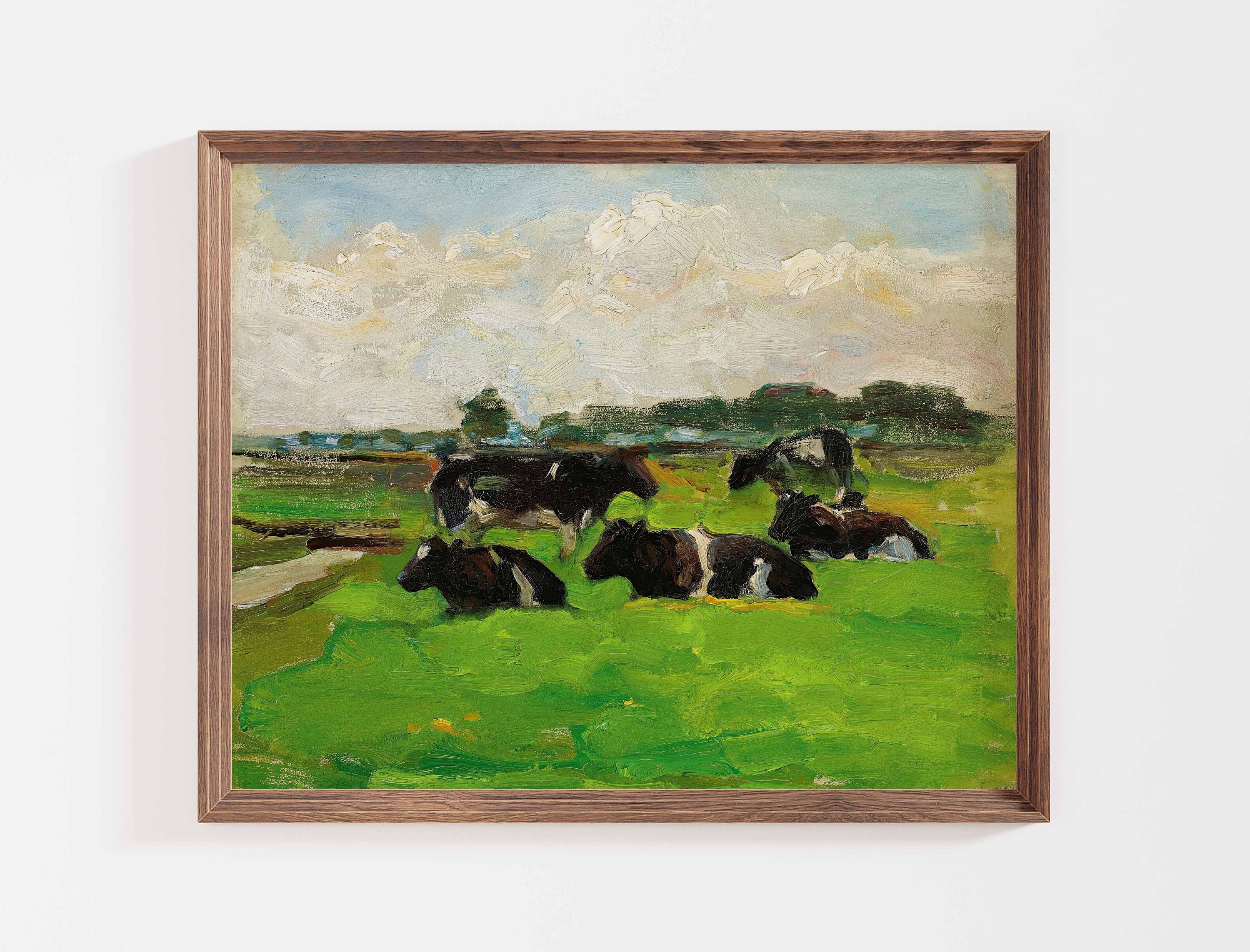 Cow Landscape Art Vintage Cow Artwork Bovine Print Black White Cow ...