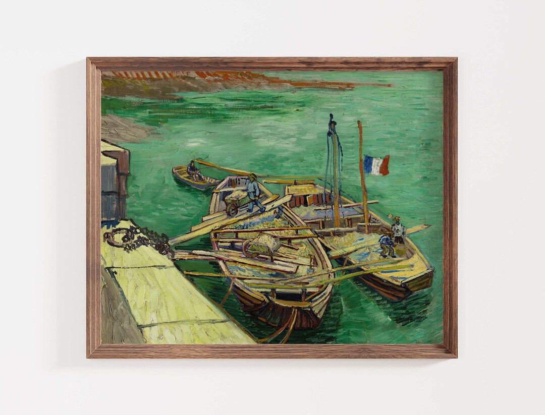 Boat Dock Coastal Decor Vintage Art Print Sea Shoreline Artwork Van ...