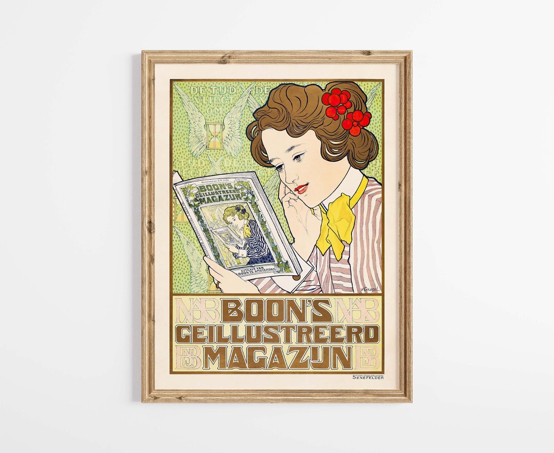 Library Artwork Woman Reading Book Poster Art Vintage Print Book Lover ...