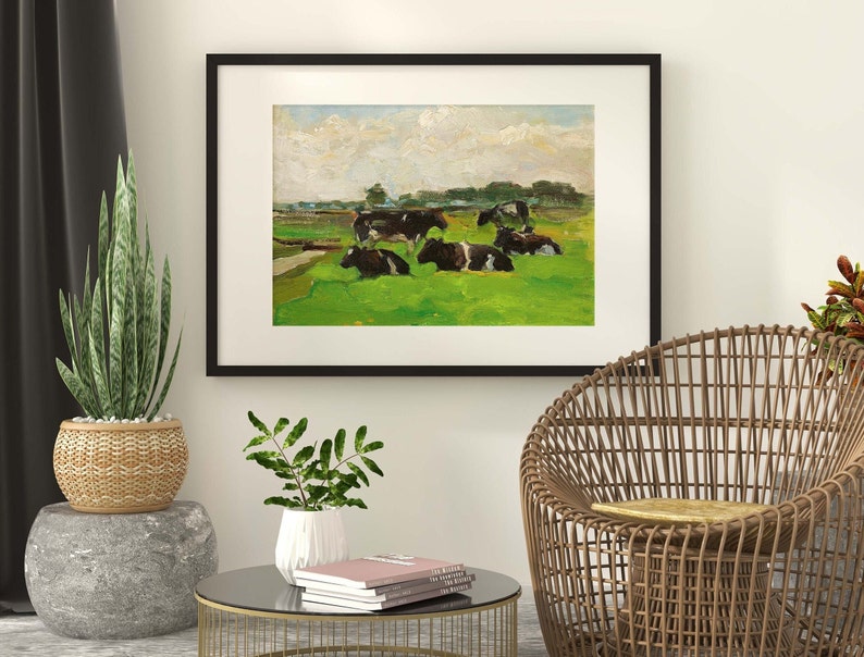 Cow Landscape Art Vintage Cow Artwork Bovine Print Black White Cow ...