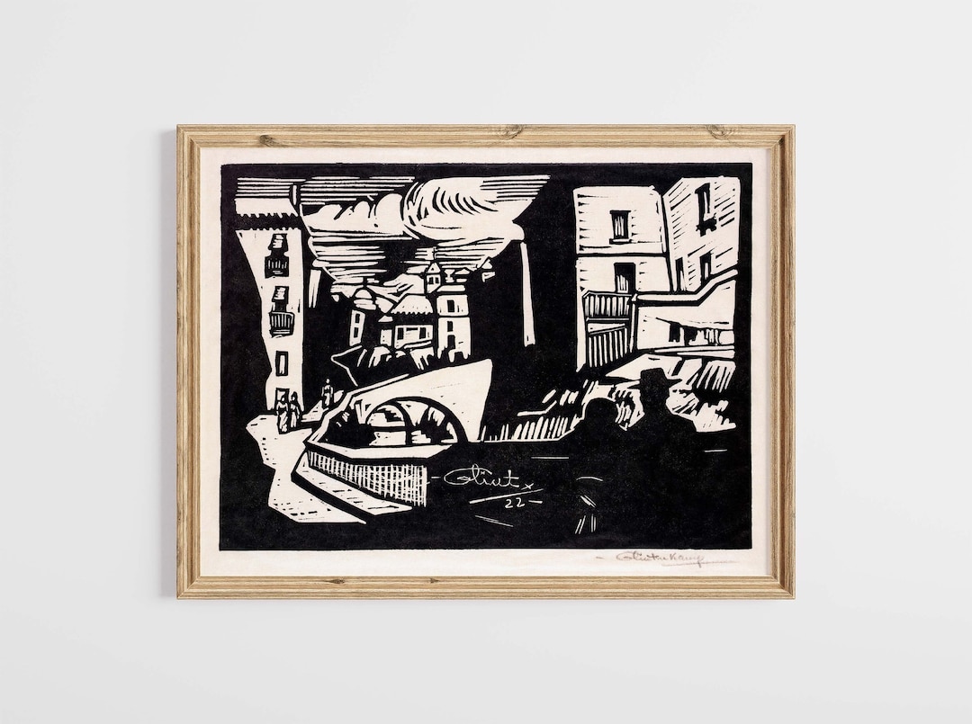 Cityscape Two-tone Black & White Negative Space Modern Art Print Couple ...