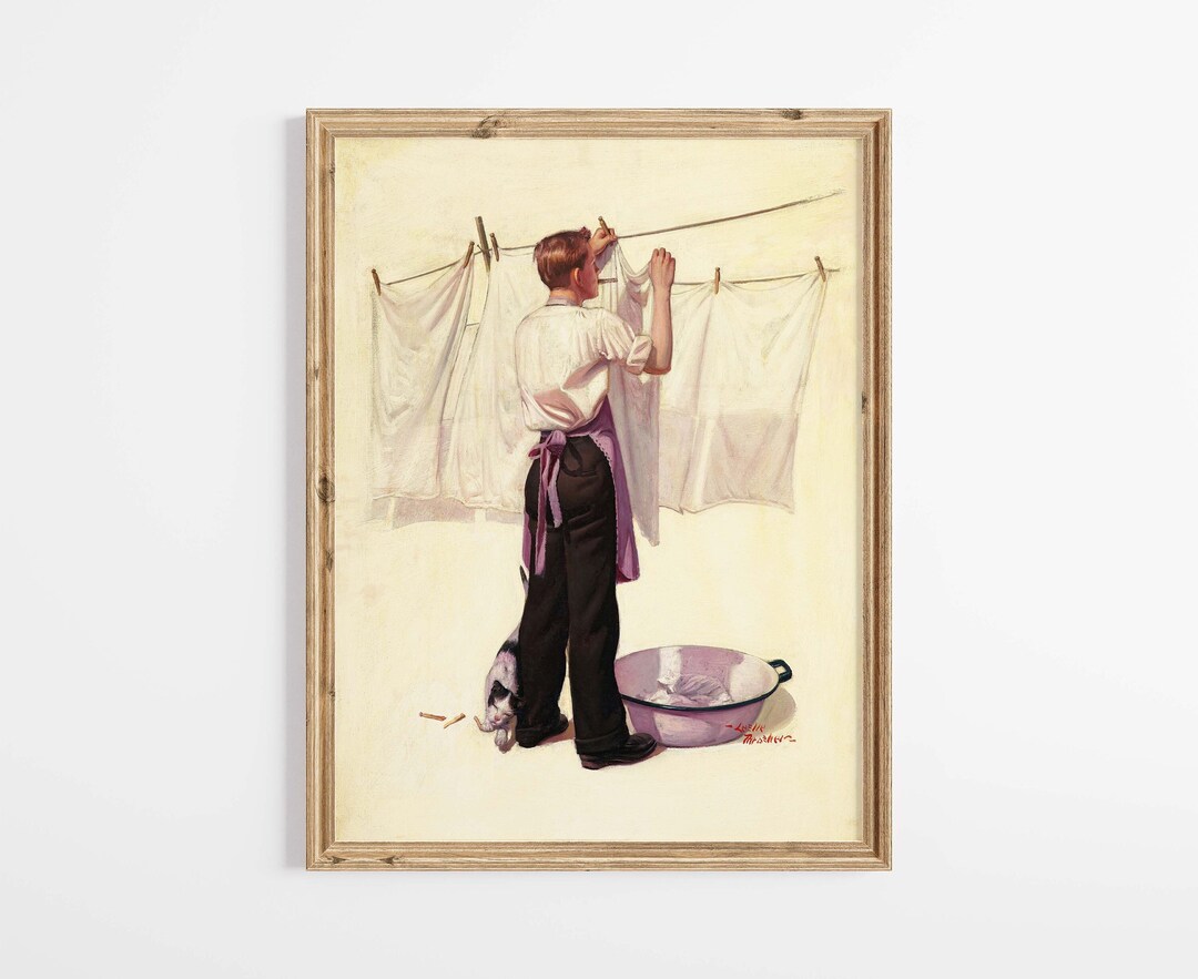 Vintage Laundry Art Outdoor Laundry Art Clothesline Cat Laundry Line ...