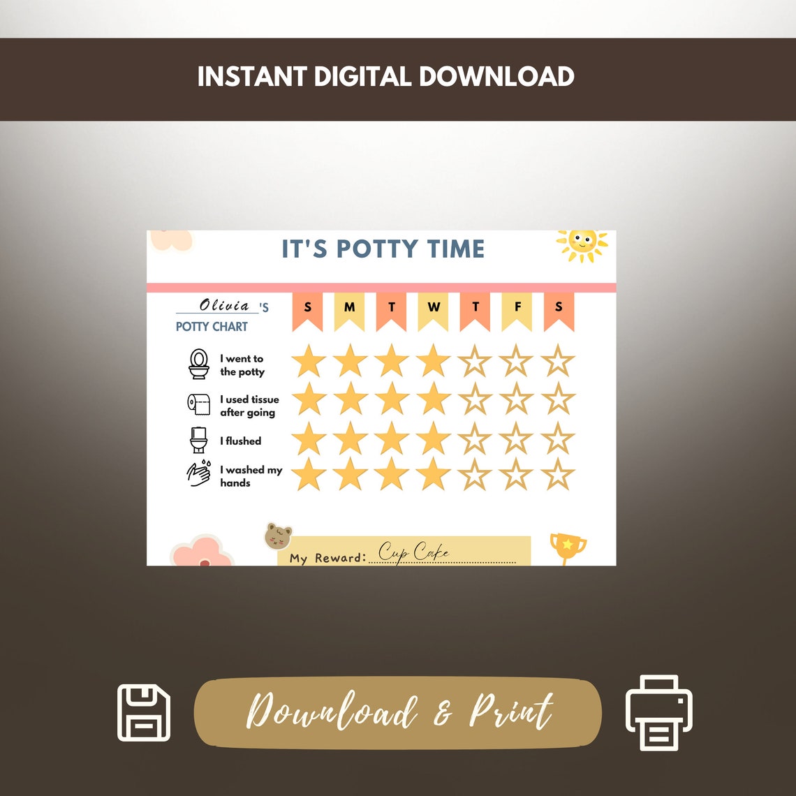 Potty Chart Potty Training Chart Custom Sticker Chart Potty Training ...