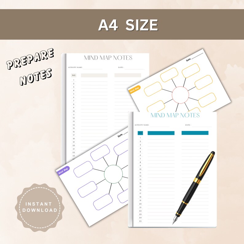 Mind Map Planner Mind Mapping Printable Mind Map Template Brainstorm Ideas Visual Mind Map 5 ...