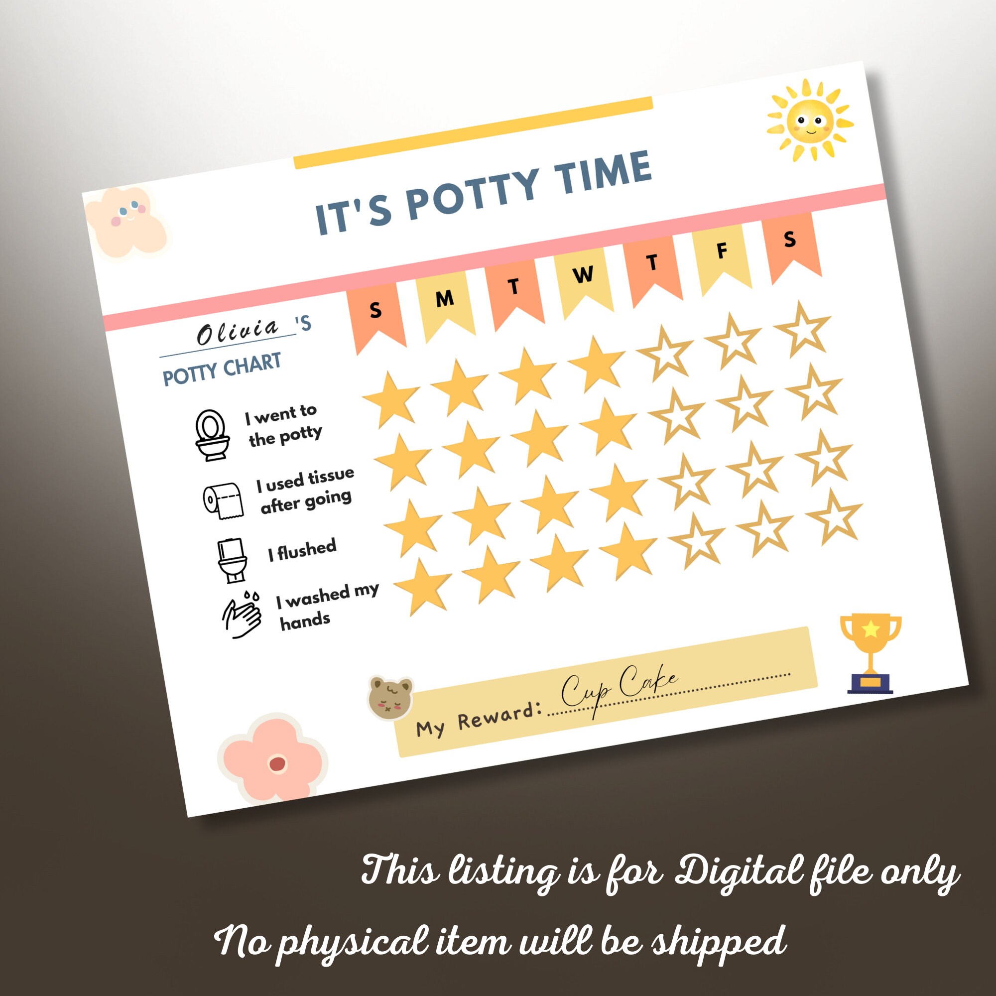 Potty Chart Potty Training Chart Custom Sticker Chart Potty Training ...