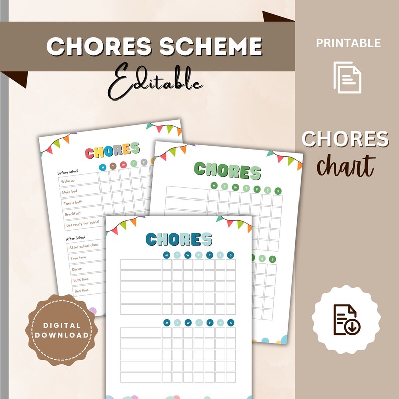 Editable Chores Chart for Kids Printable Make Chores Fun and Easy With ...