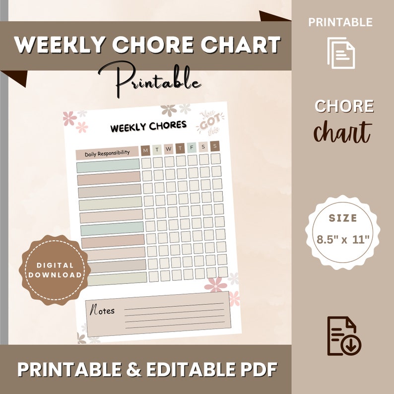 Editable Chores Chart for Kids, Printable Chore Chart, Responsibility ...