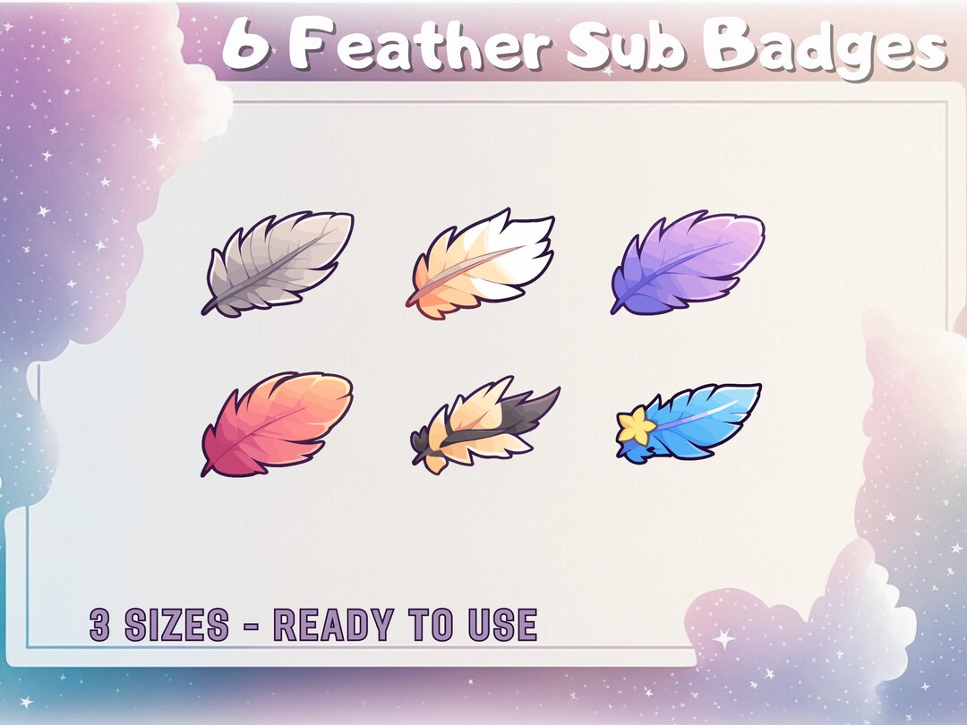 6 Cute Feather Badges, Twitch Subscriber Badges, Sub Badges, Twitch ...