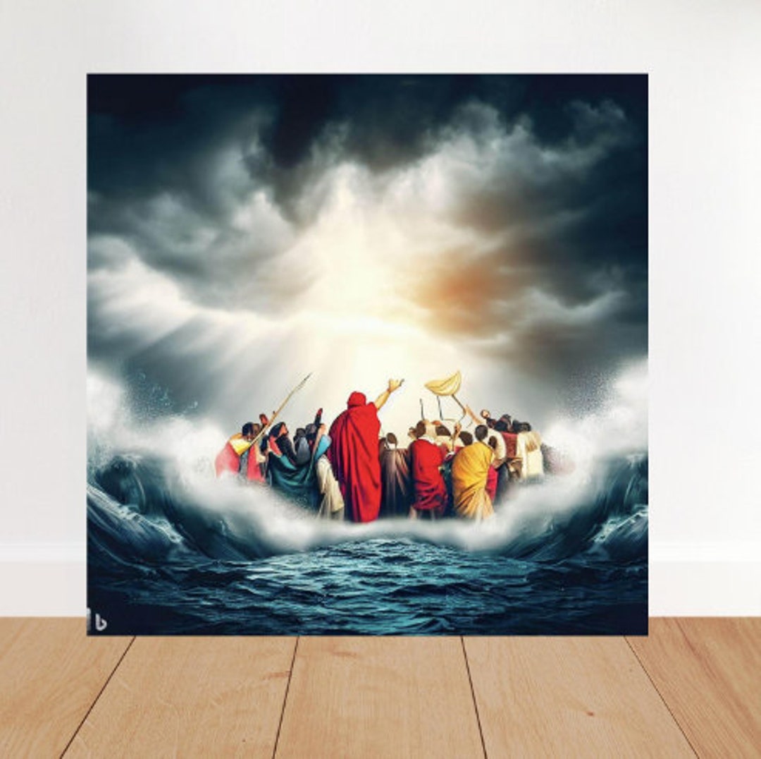 Moses Parting the Red Sea DIGITAL DOWNLOAD Jesus Bible Art, Modern ...