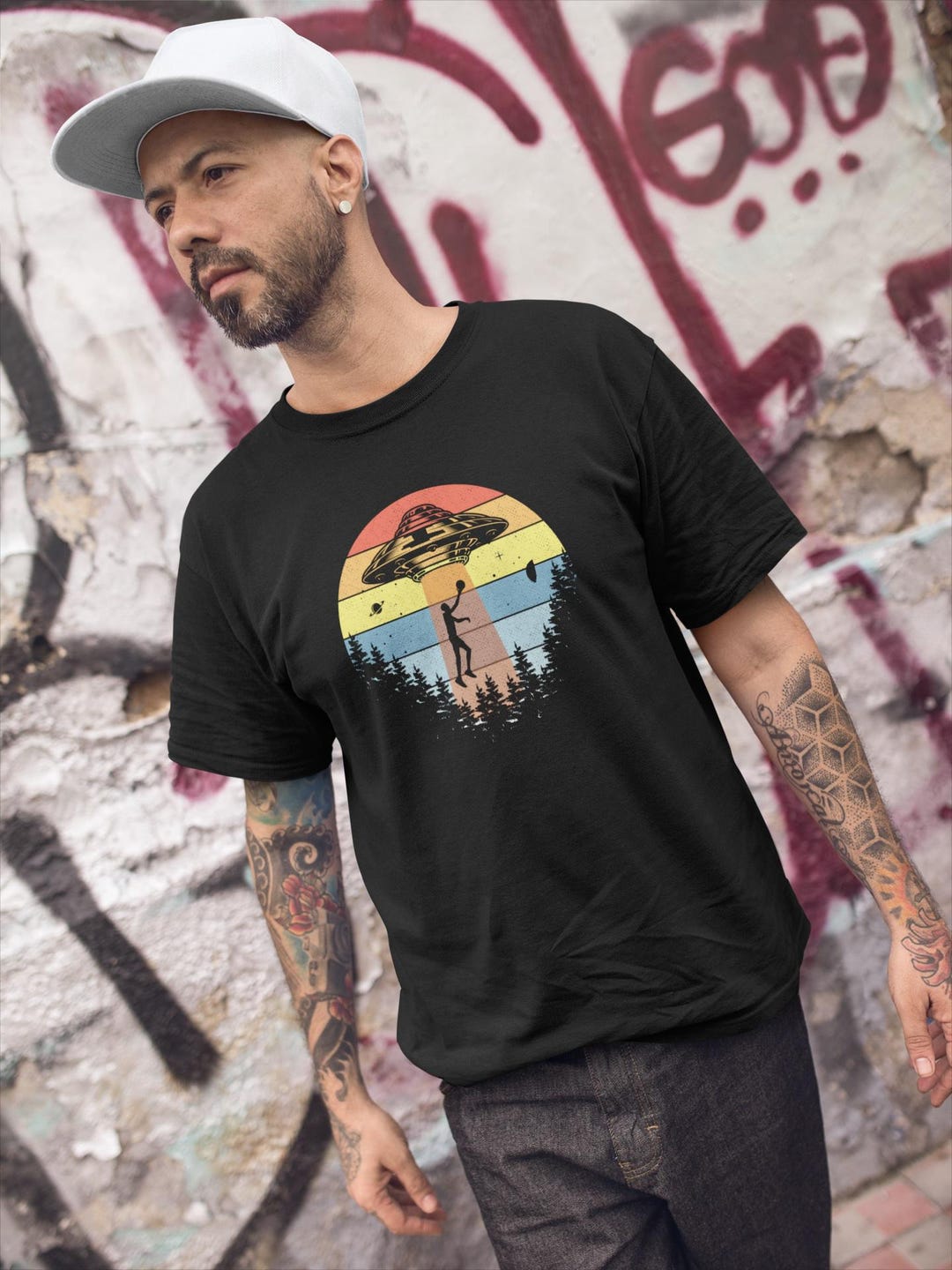 Wembanyama Retro UFO Abduction T-shirt | Vintage Sunset Alien ...