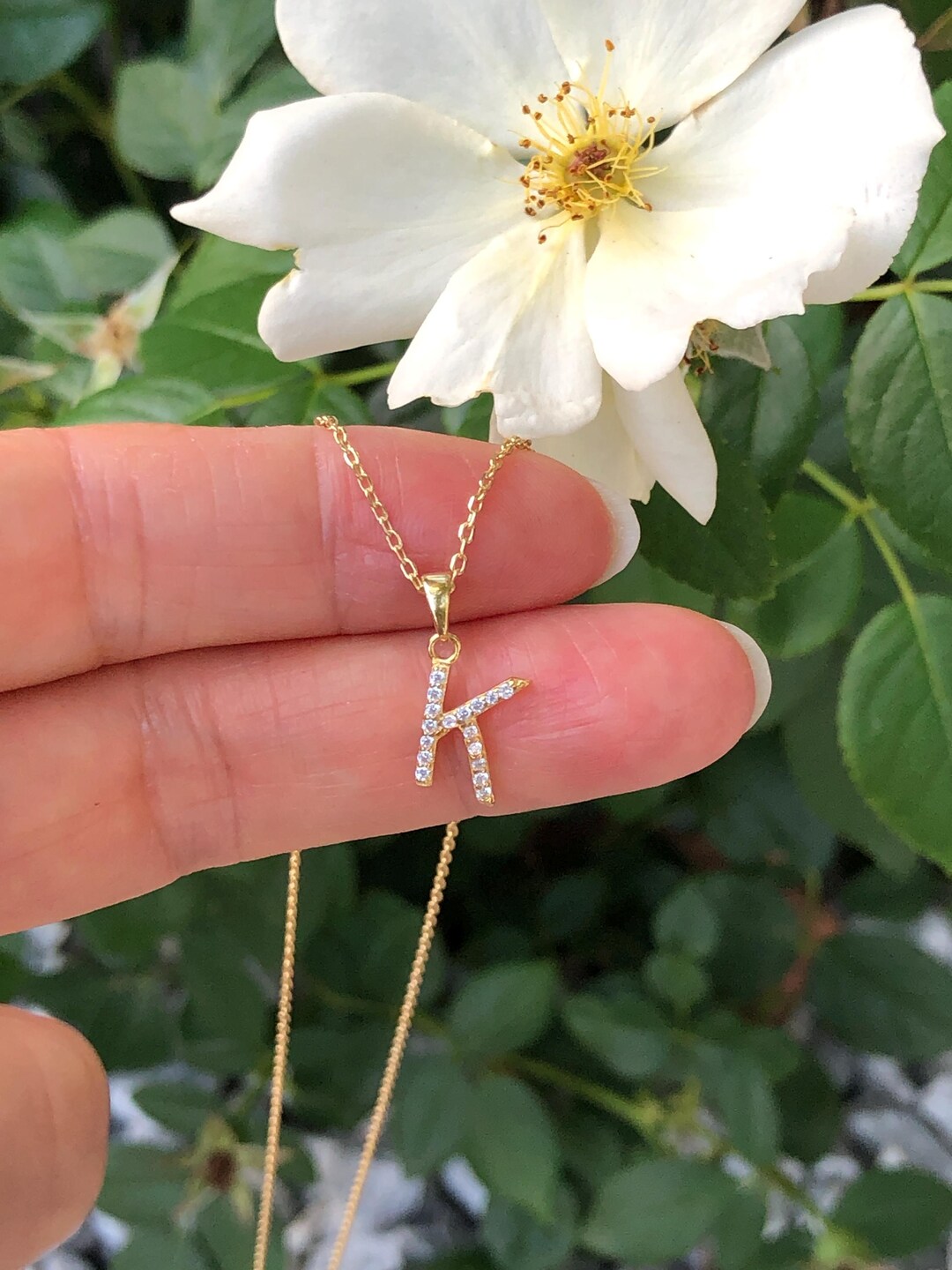 9mm Gold Initial K Necklace Sterling Silver 925, Gold Plated Tiny ...