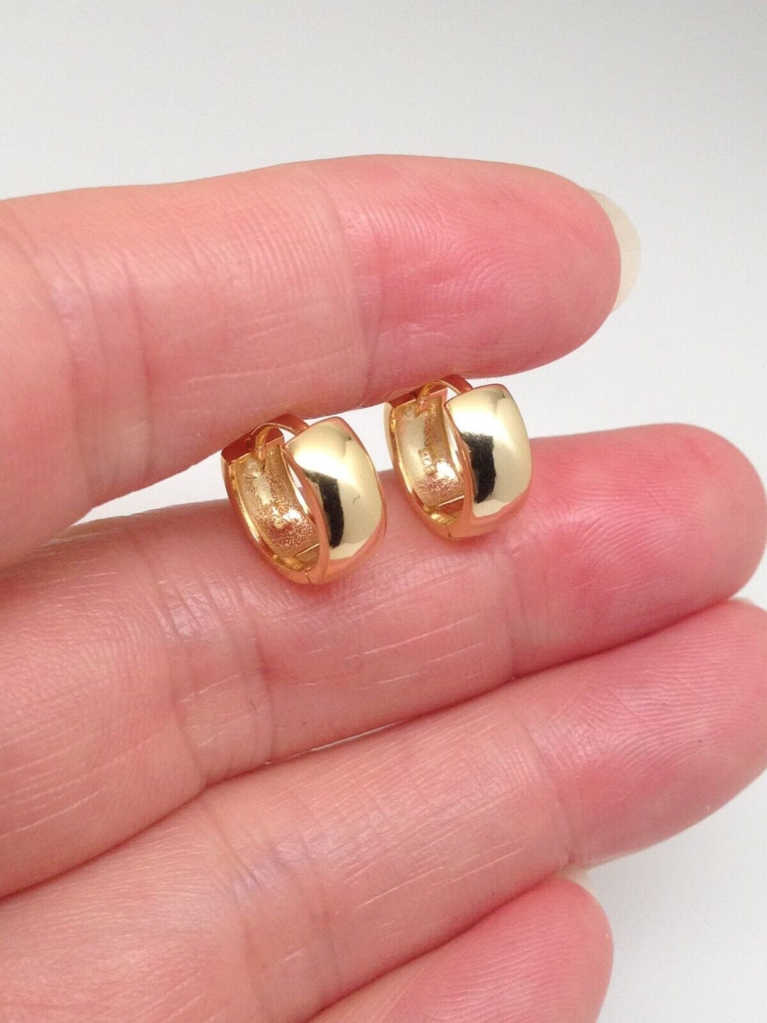 0.39in Gold Huggie Hoop Earrings 925 Sterling Silver, Wide Huggie Hoops ...