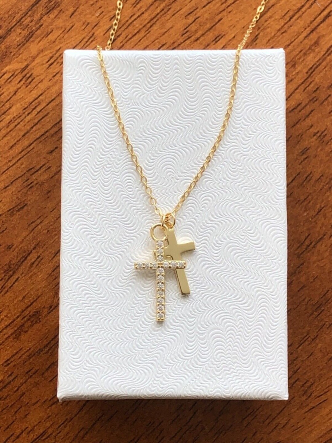 0.59in Double Cross Necklace 925 Sterling Silver, Gold Cross Necklace ...