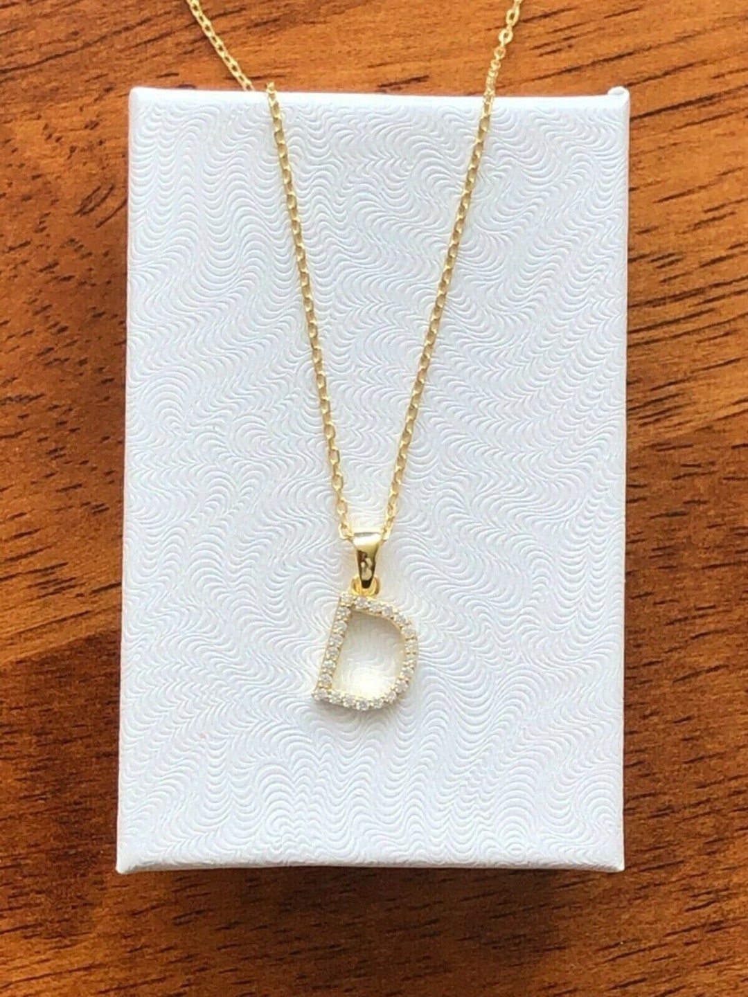 8.8mm Gold Initial D Necklace 925 Sterling Silver, Dainty Initial ...