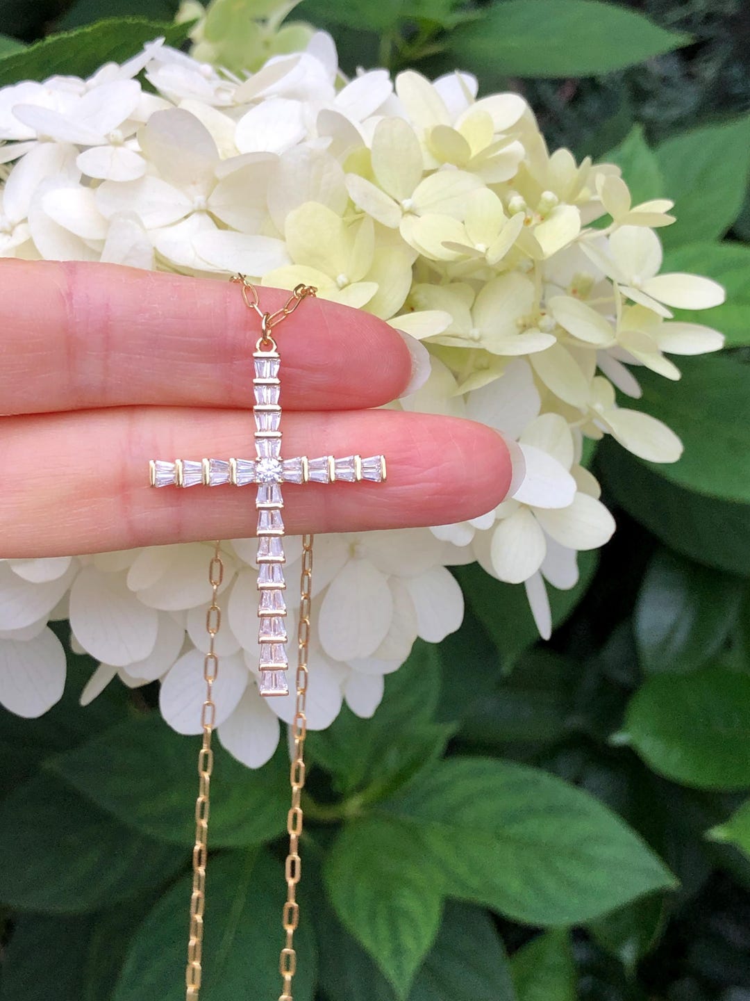 40mm/1.57in Long Cross Necklace Sterling Silver 925, Cubic Zirconia ...