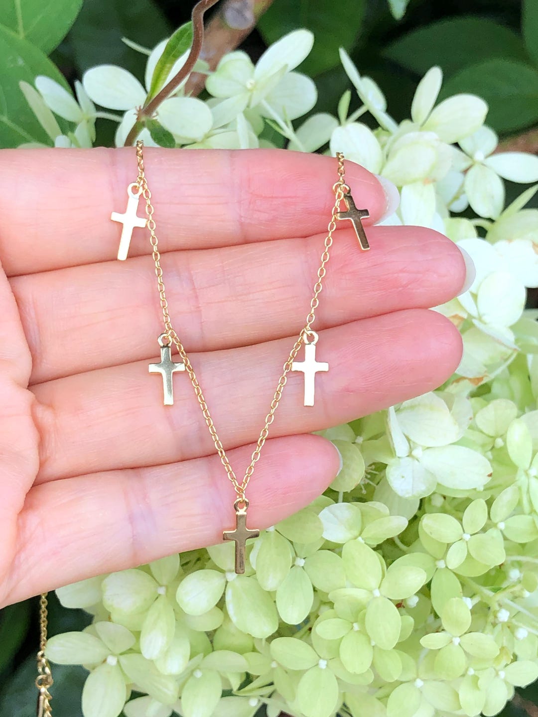 9mm Tiny Cross Station Choker Necklace Sterling Silver 925, Gold Plated ...