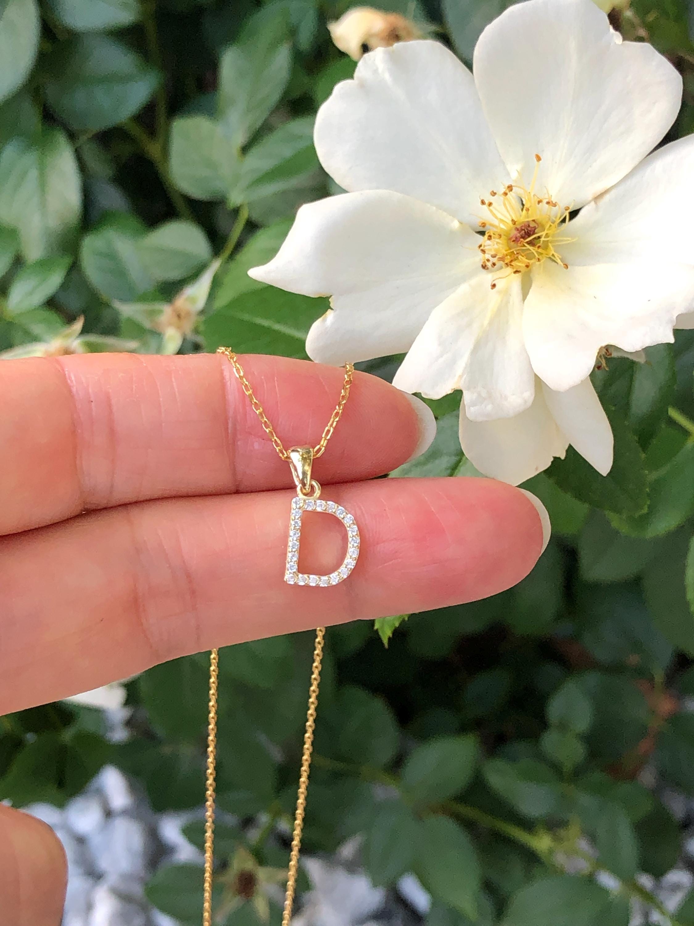 8.8mm Gold Initial D Necklace Sterling Silver 925, Gold Plated, Cubic ...