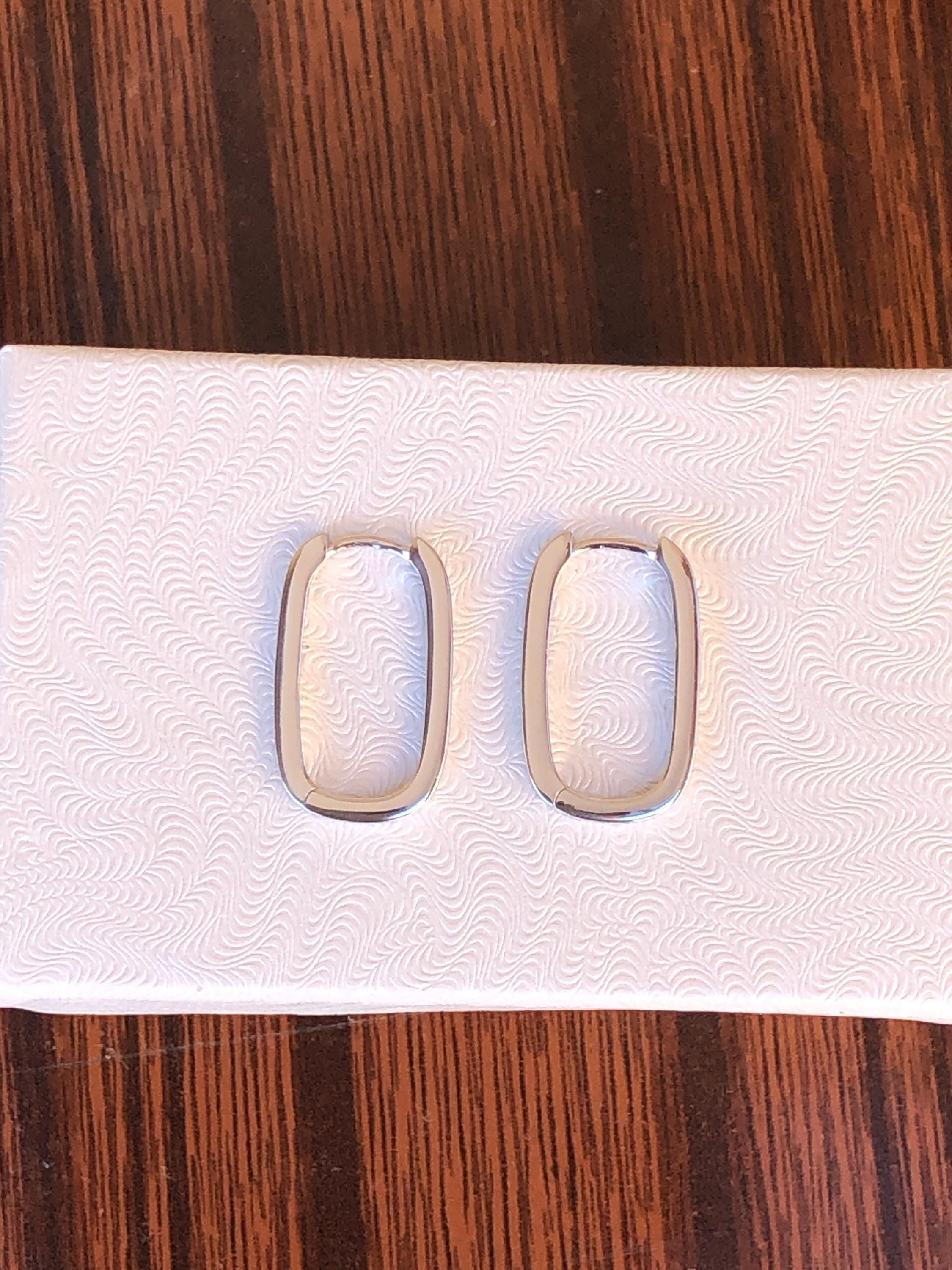19mm/17mm Silver Rectangle U Hoop Earrings Sterling Silver 925, Plain ...