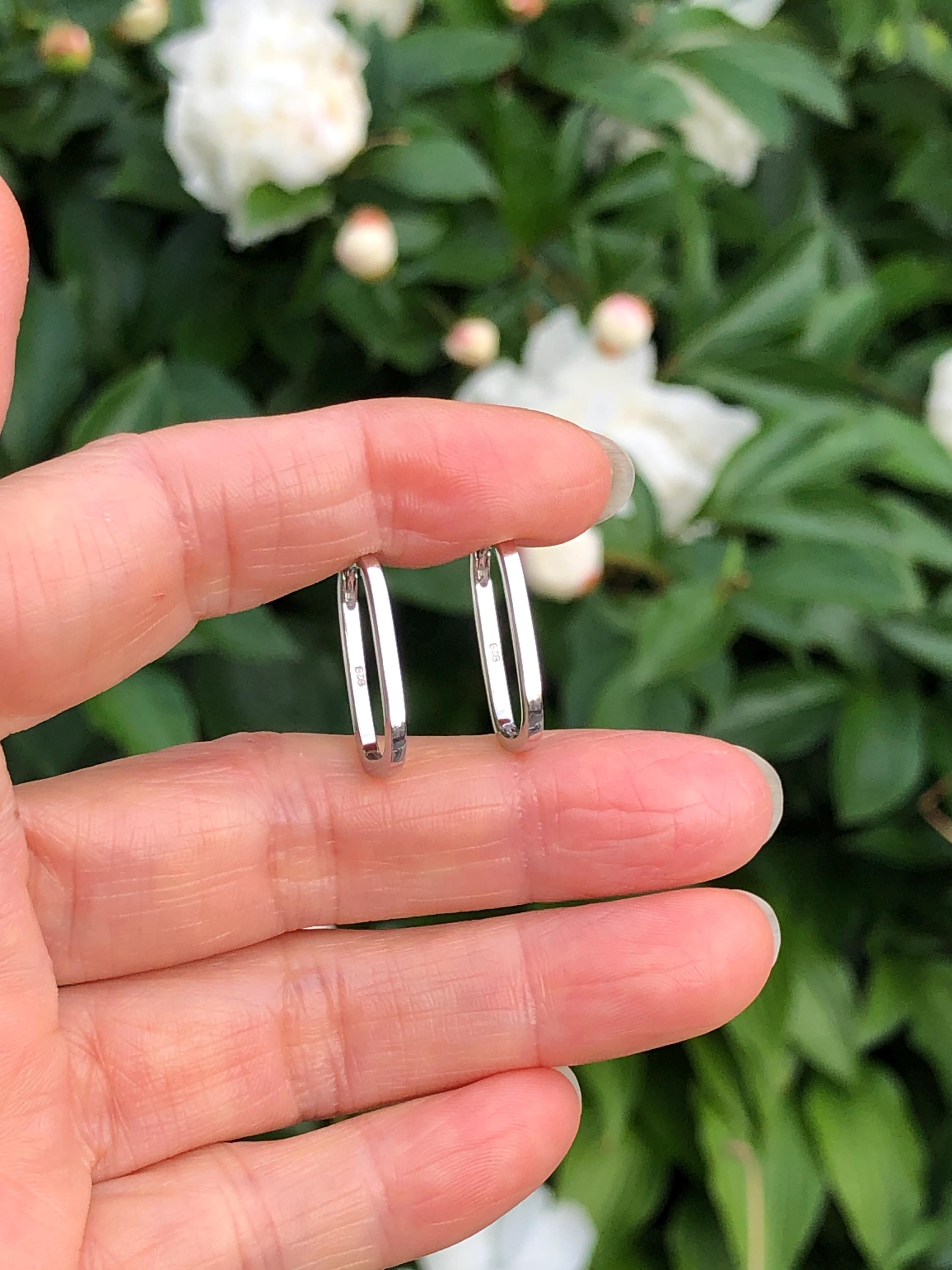 19mm/17mm Silver Rectangle U Hoop Earrings Sterling Silver 925, Plain ...