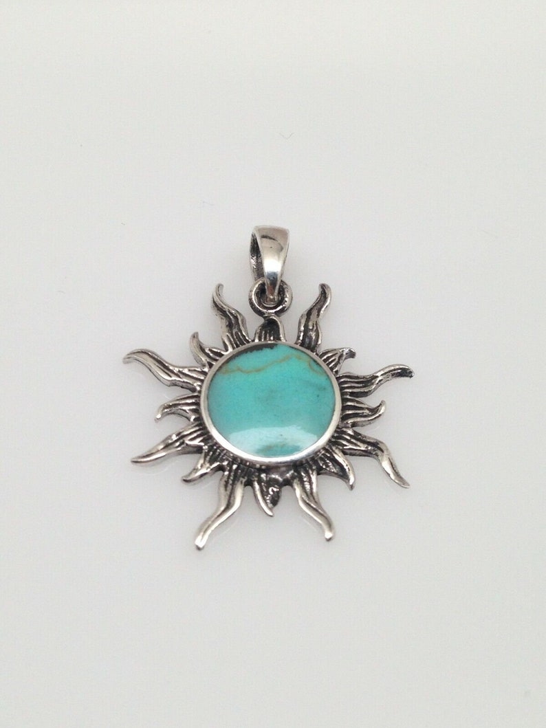 24mm/0.94in Silver Turquoise Pendant Sterling Silver 925, Sunburst Sun ...