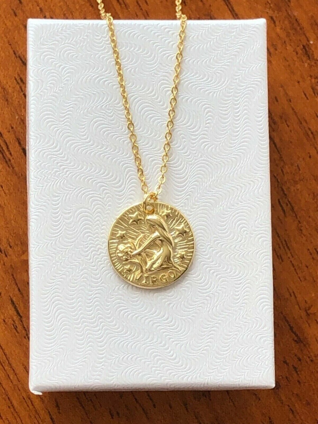 0.59in Gold Zodiac Virgo Necklace 925 Sterling Silver, Horoscope Virgo ...