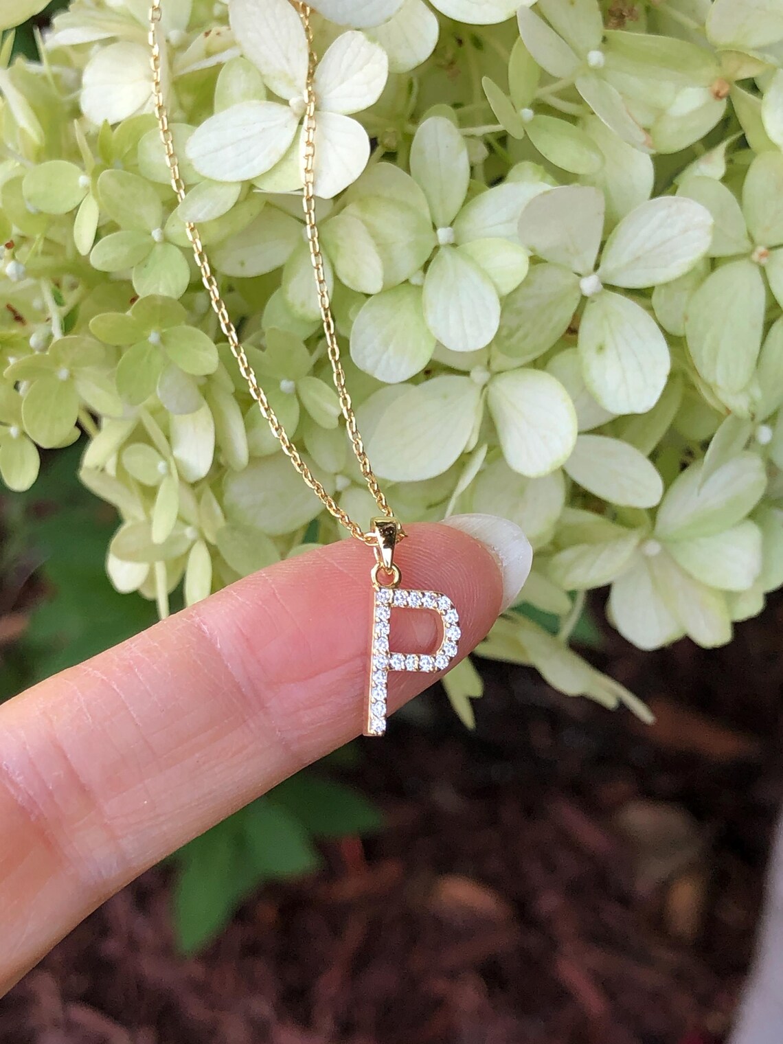 11mm Gold Initial P Necklace Sterling Silver 925, Gold Plated, Cubic ...