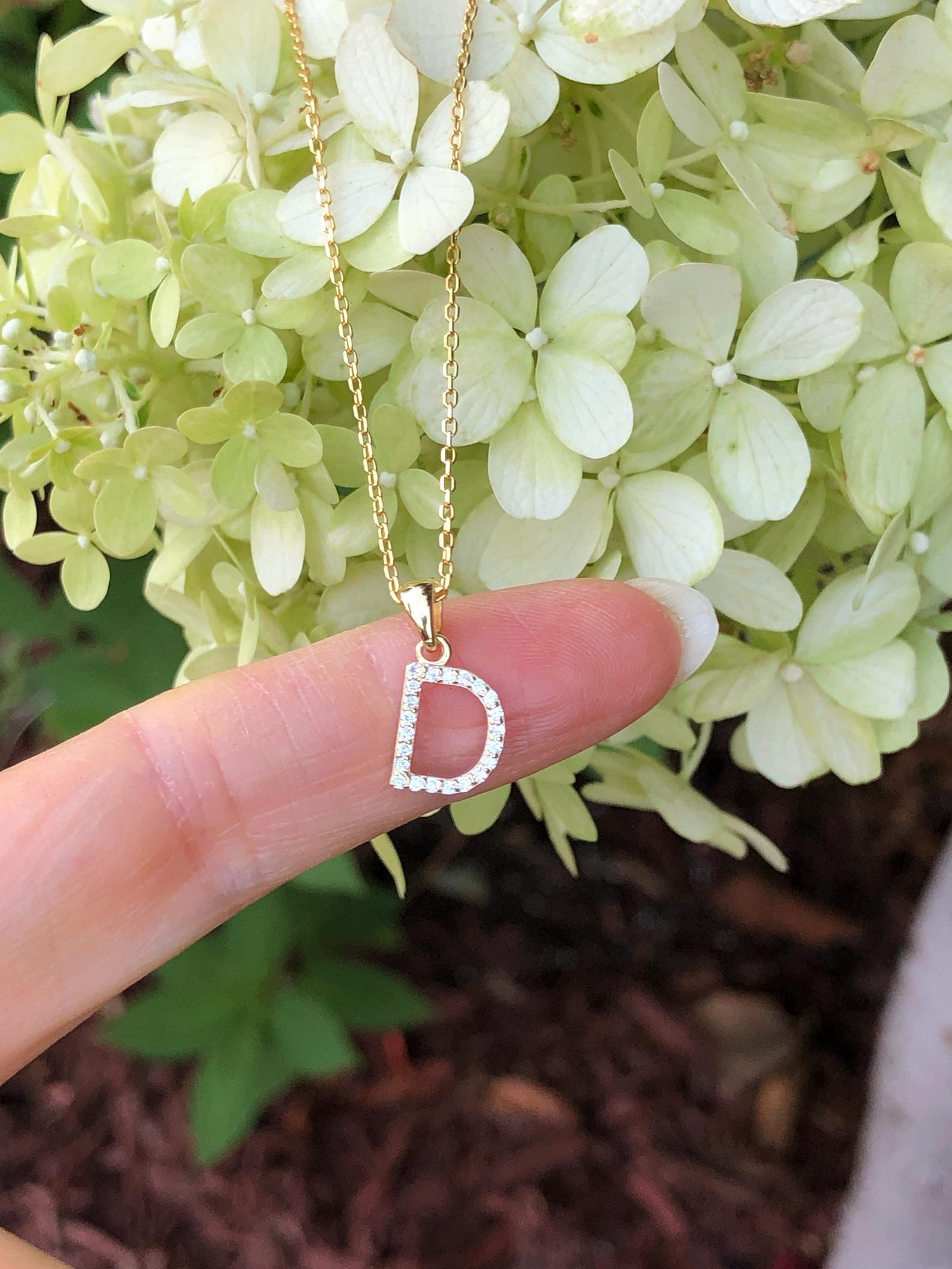 8.8mm Gold Initial D Necklace Sterling Silver 925, Gold Plated, Cubic ...