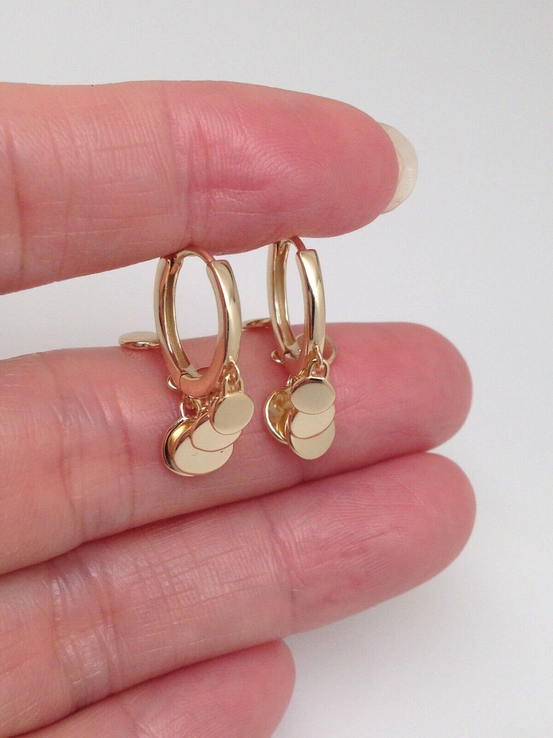 0.79in Disc Dangle Hoop Earrings 925 Sterling Silver, Multi Disc Charm ...