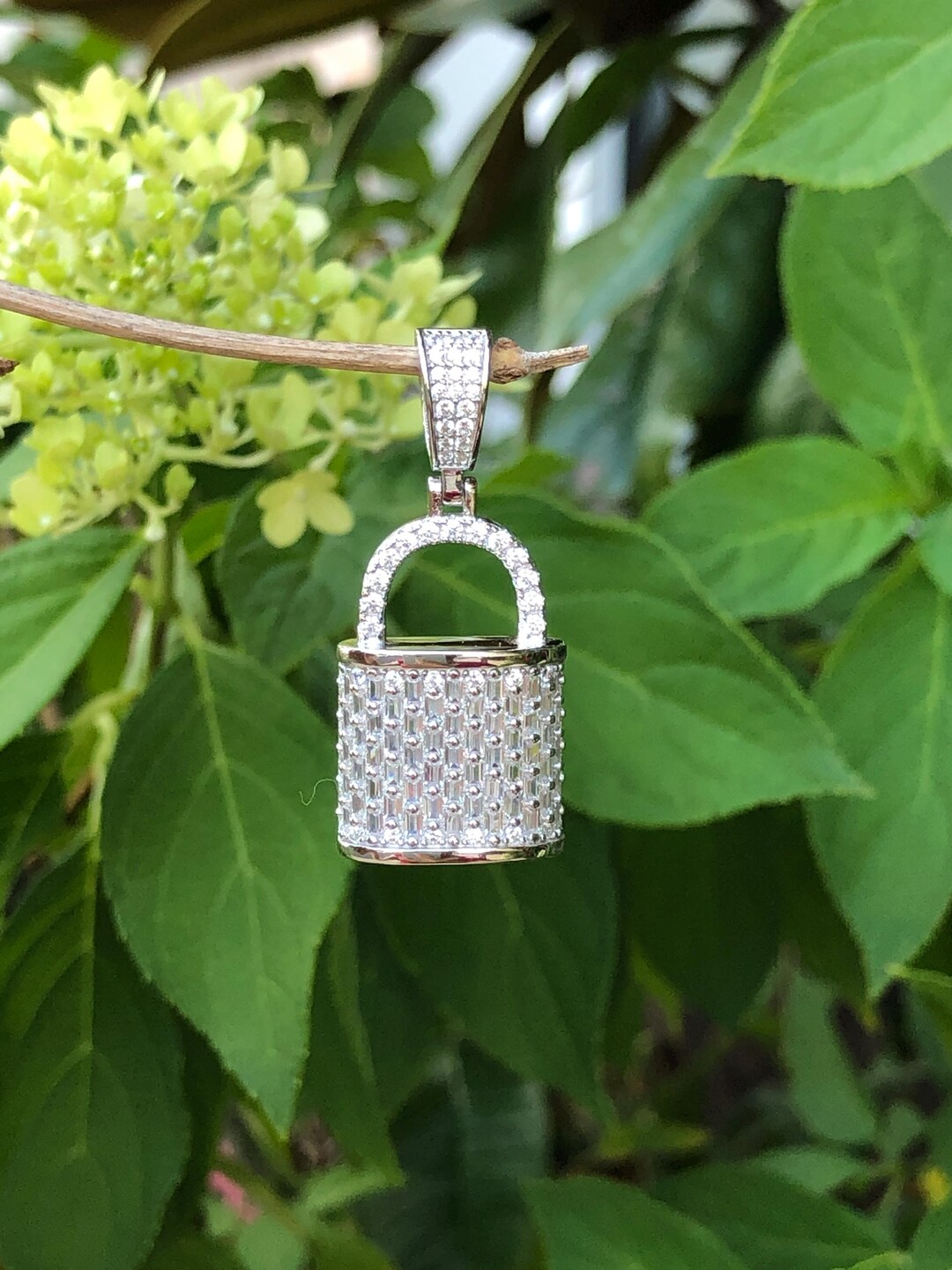 24mm/0.95in Silver Padlock Pendant Sterling Silver 925, Cubic Zirconia ...
