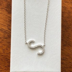 15mm/0.59in Sideways Initial S Necklace Sterling Silver 925, Cubic ...