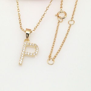 11mm Gold Initial P Necklace Sterling Silver 925, Gold Plated Initial ...