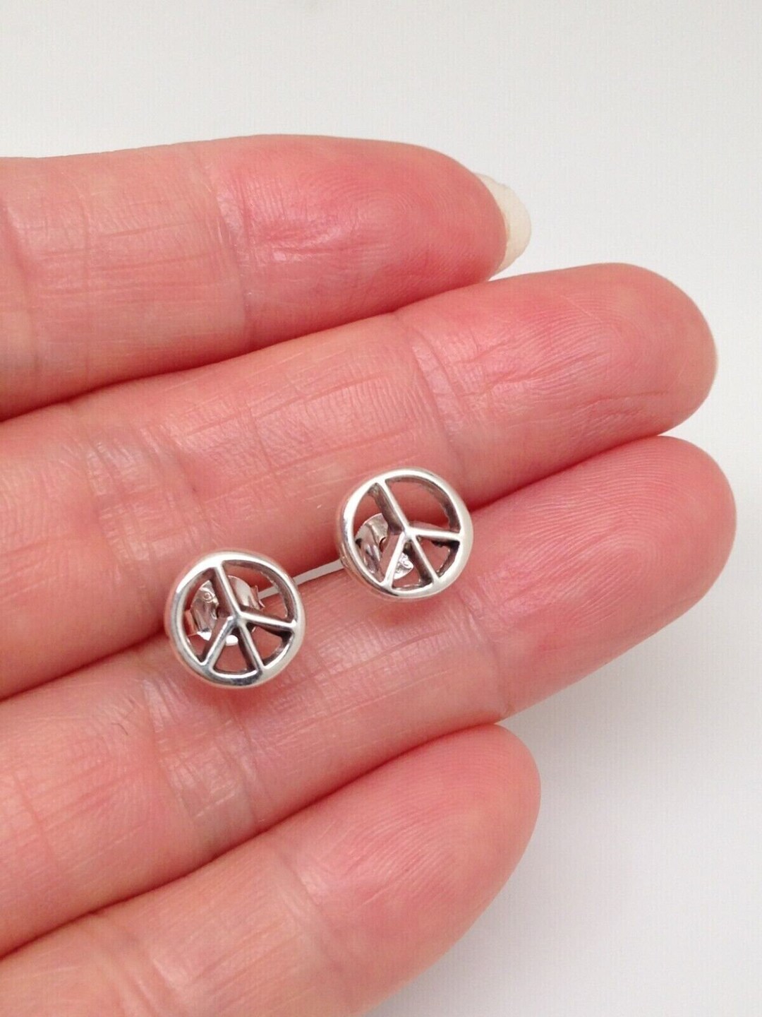 8mm Peace Sign Stud Earrings 925 Sterling Silver Solid Silver - Etsy