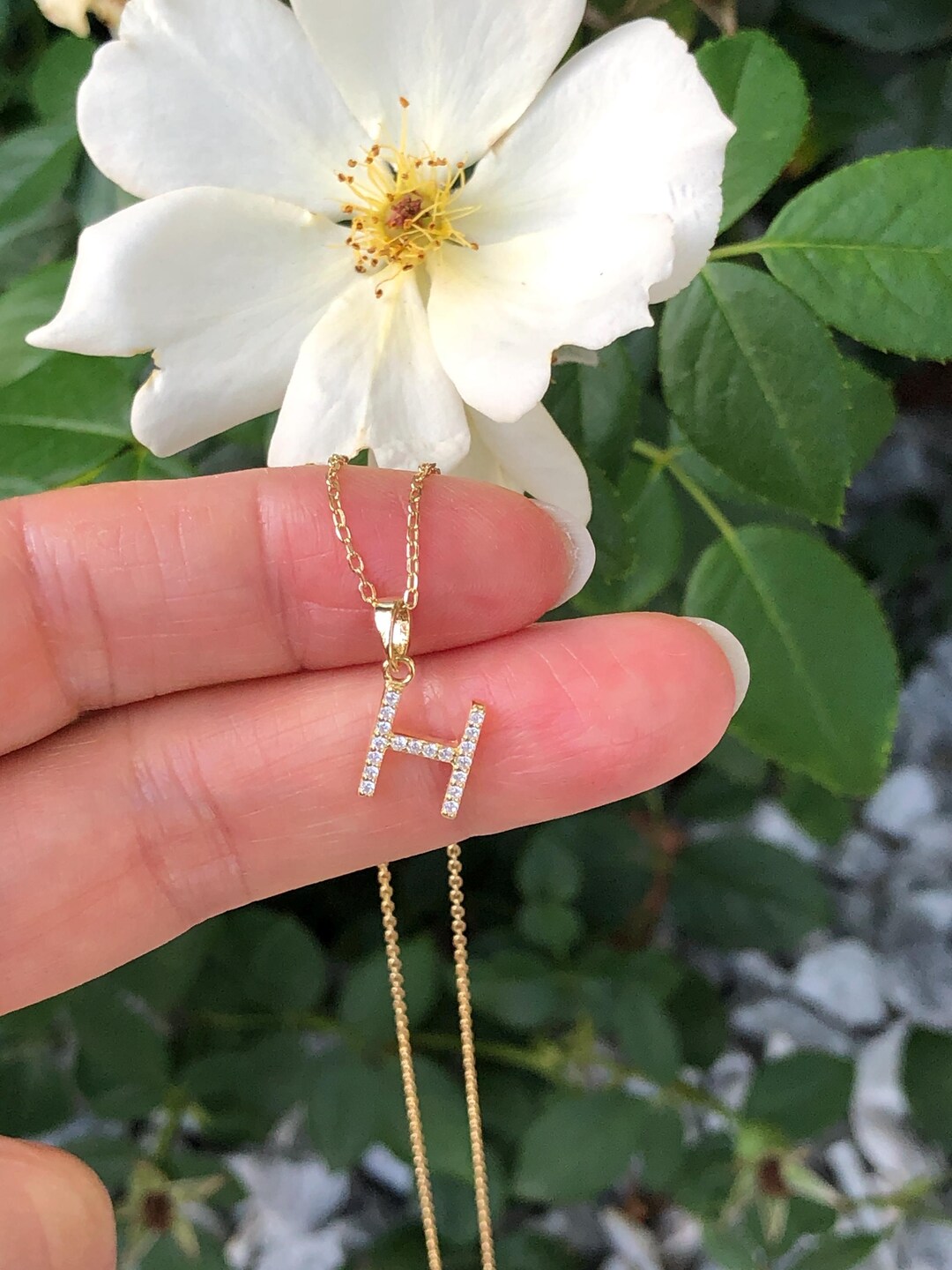 9mm Gold Initial H Necklace Sterling Silver 925, Gold Plate, Cubic ...