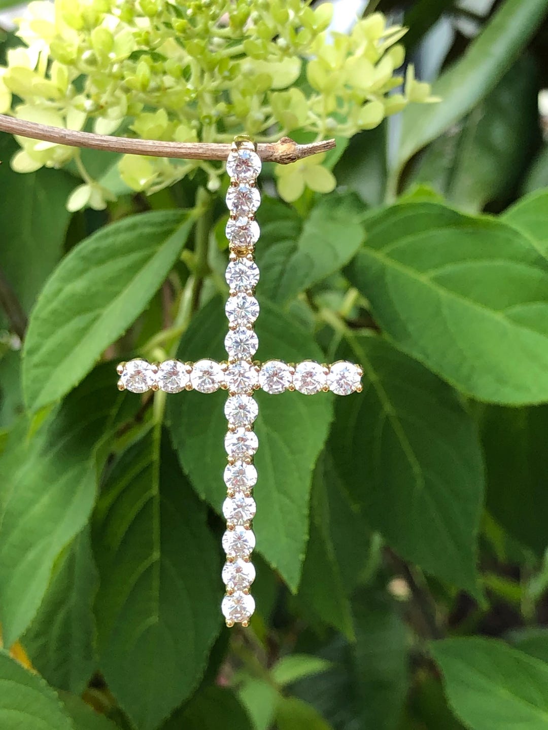 45mm/1.77in Mens Gold Cross Pendant Sterling Silver 925, Cubic Zirconia ...