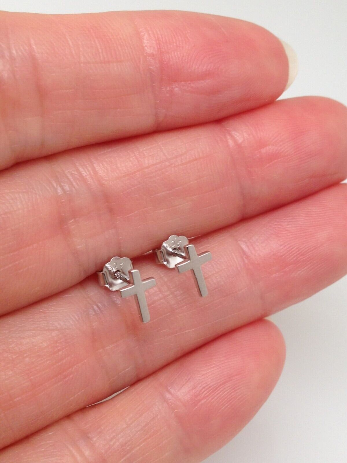 6.5mm TINY Silver Cross Stud Earrings 925 Sterling Silver, Dainty Plain Cross Studs, Small Cross ...