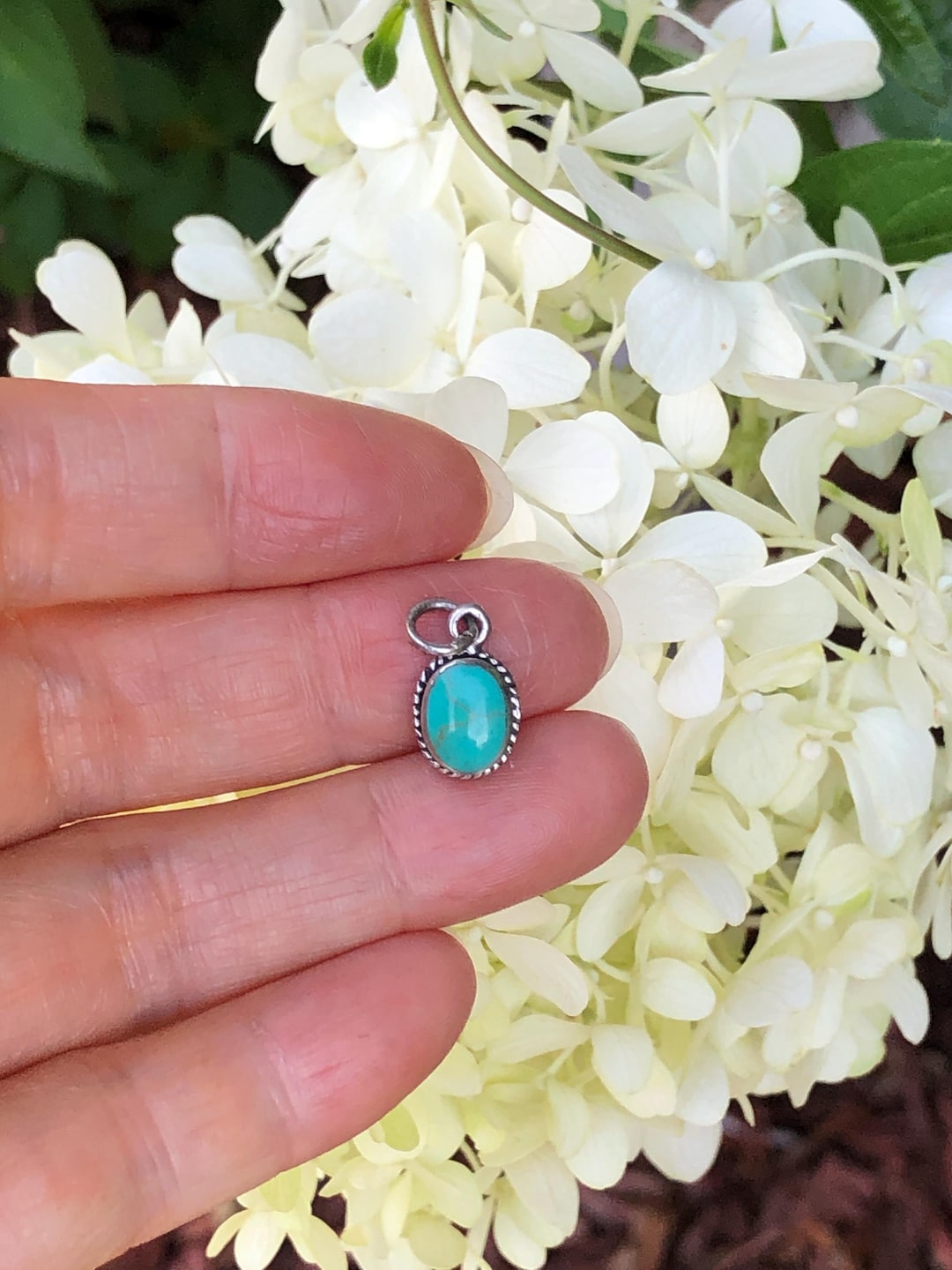 9.5mm Silver Turquoise Pendant Sterling Silver 925, Oval Turquoise ...
