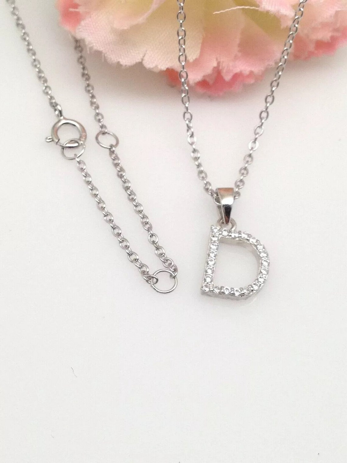 8.8mm Silver Initial D Necklace Sterling Silver 925, Cubic Zirconia ...