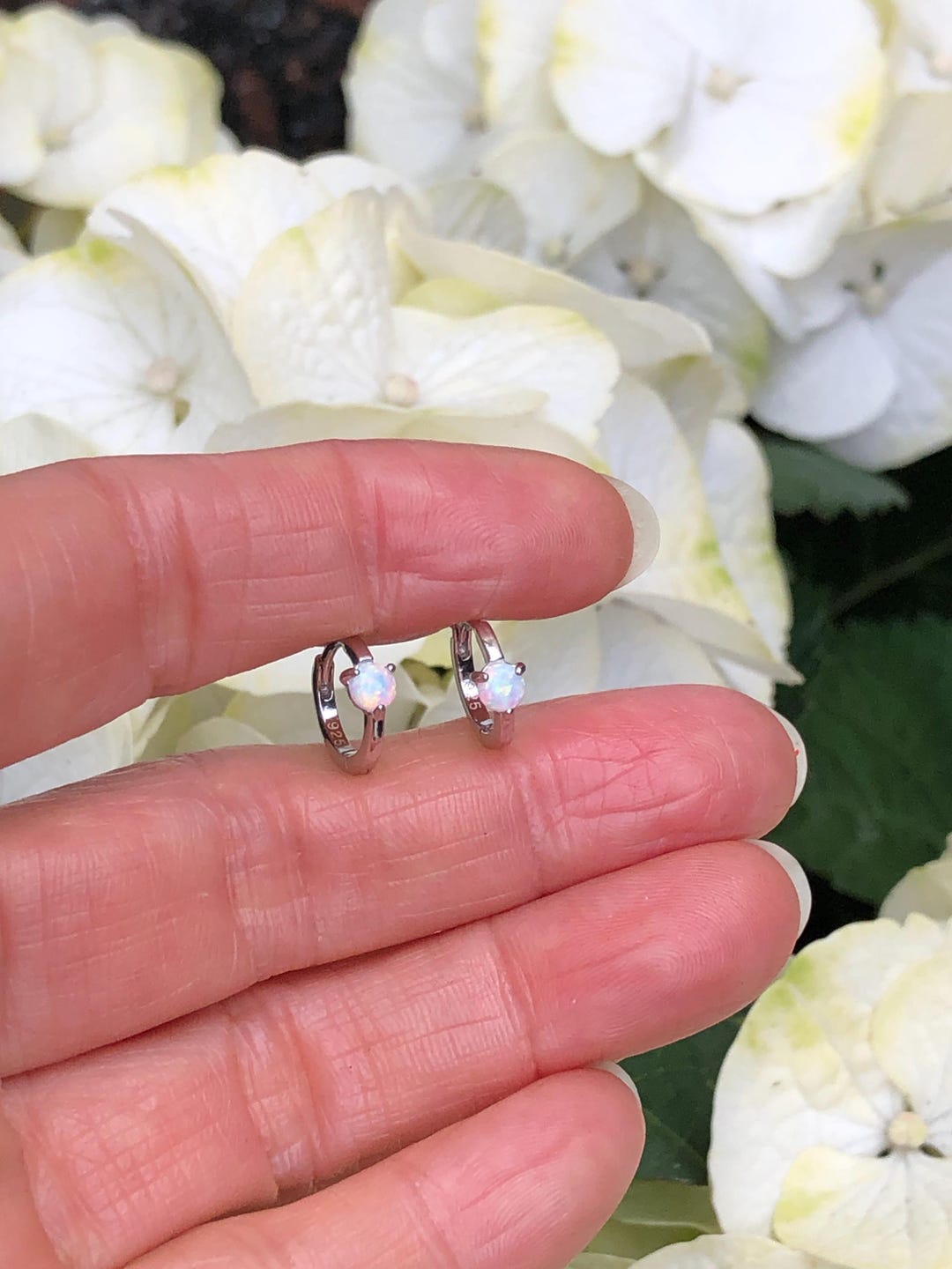 10mm/7.8mm X1mm Silver Opal Huggie Hoop Earrings Sterling Silver 925 ...