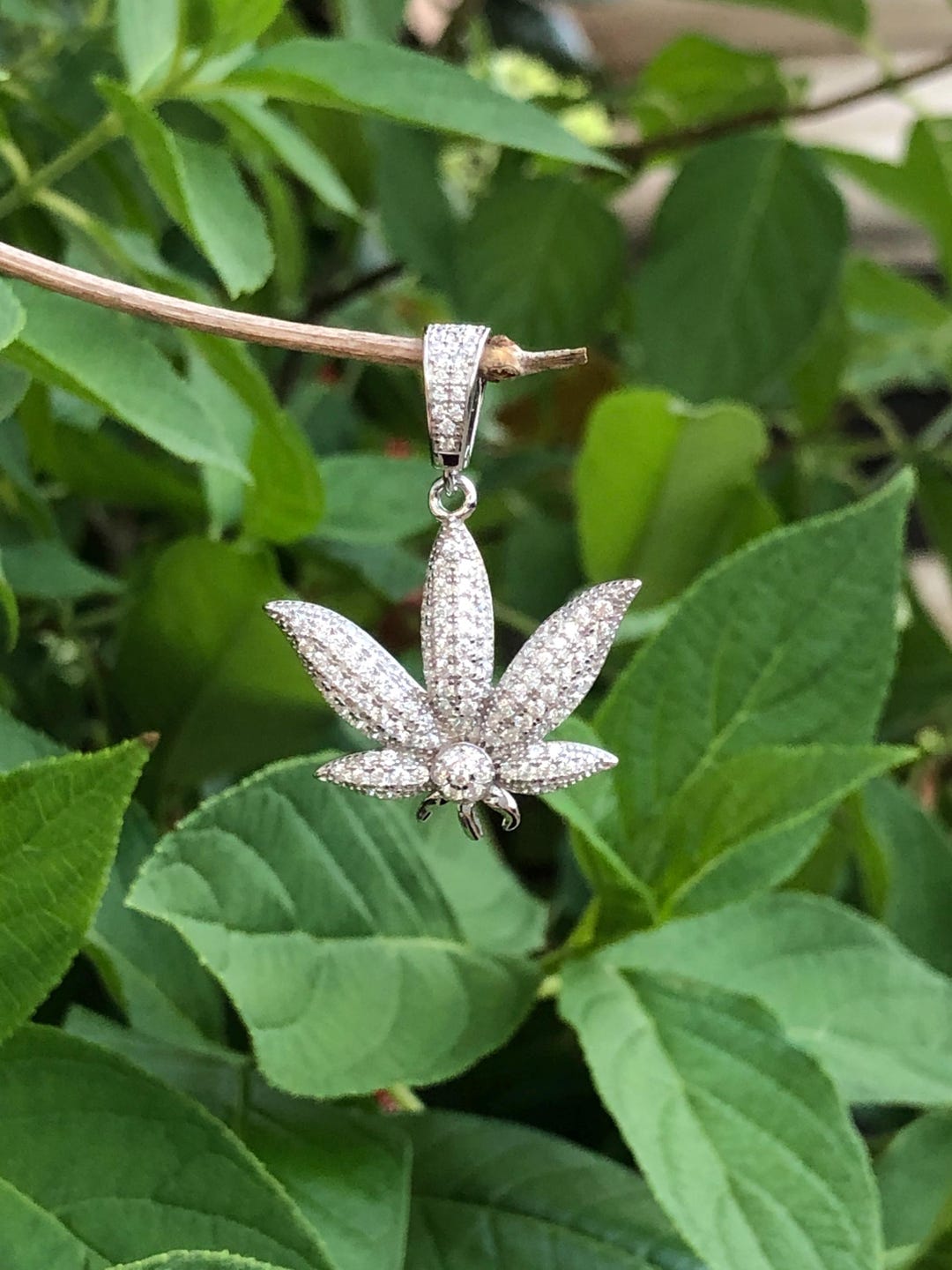 25x22mm/35mm Silver Marijuana Leaf Pendant Sterling Silver 925, Cubic ...