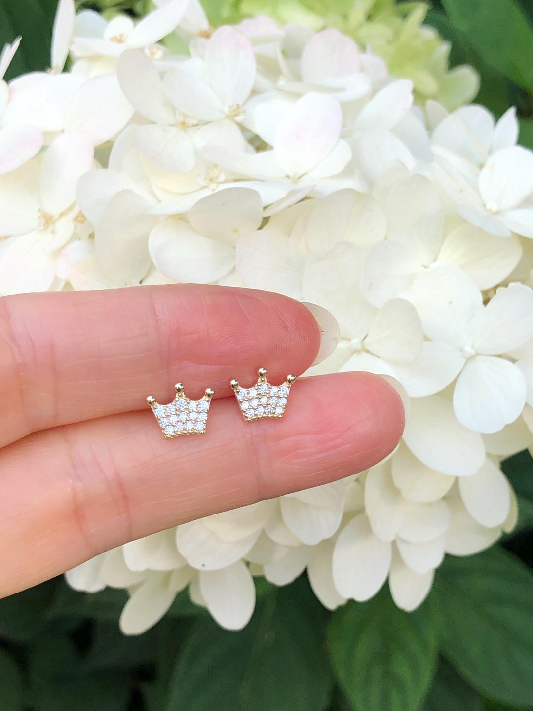 8mm Gold Crown Stud Earrings Sterling Silver 925, Gold Plated, Cubic ...
